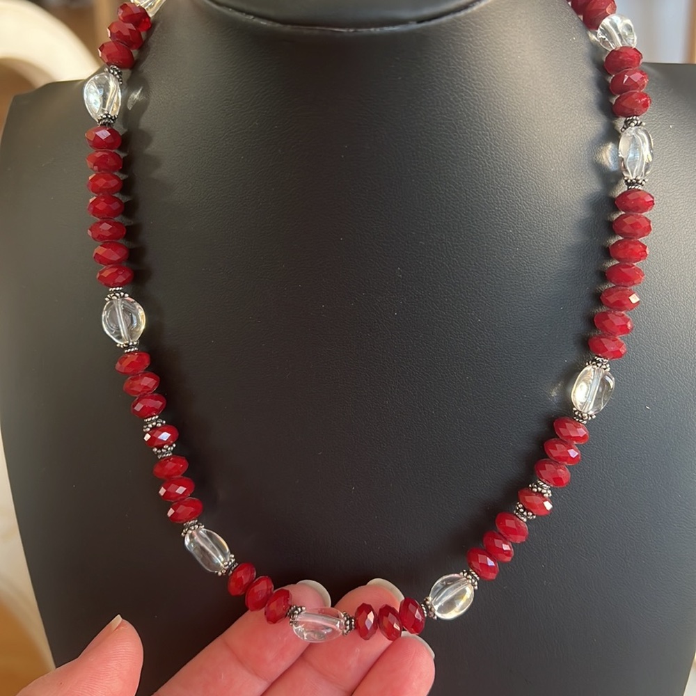 18” Ruby Red Crystal Necklace Sterling Silver - Gem